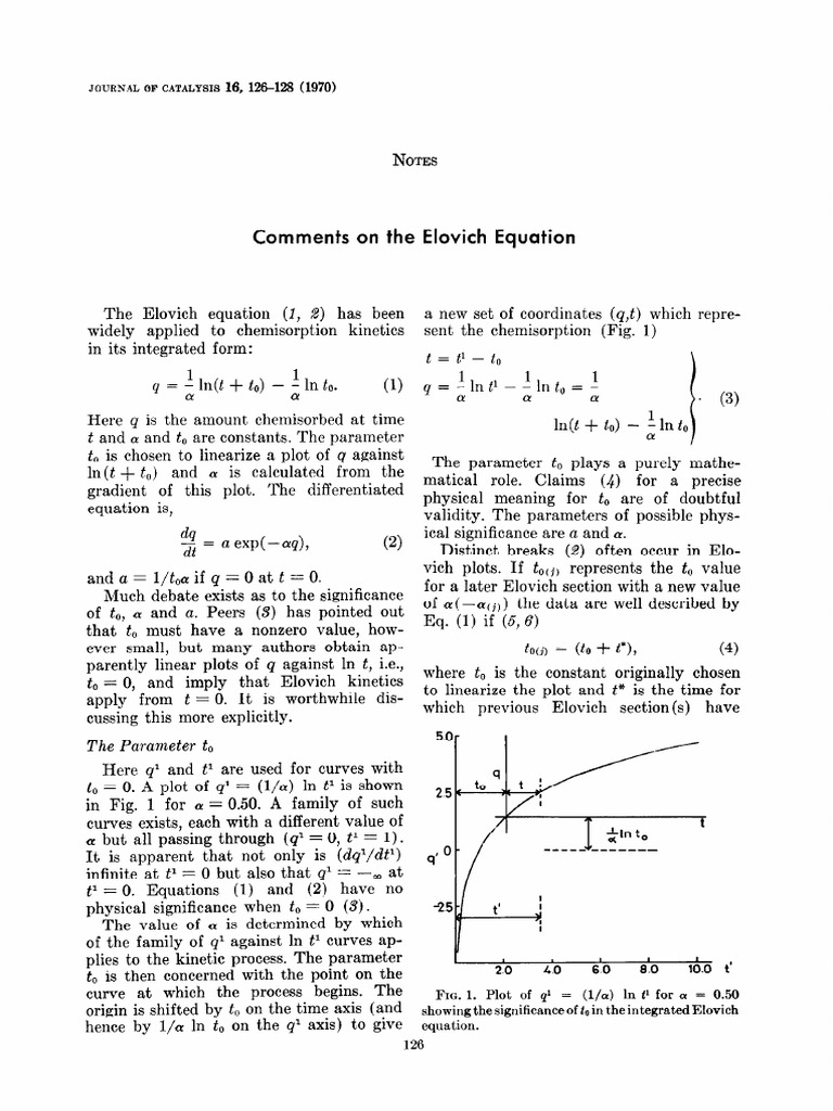Comments On The Elovich Equation: T To, T, T, To T | PDF | Adsorption ...