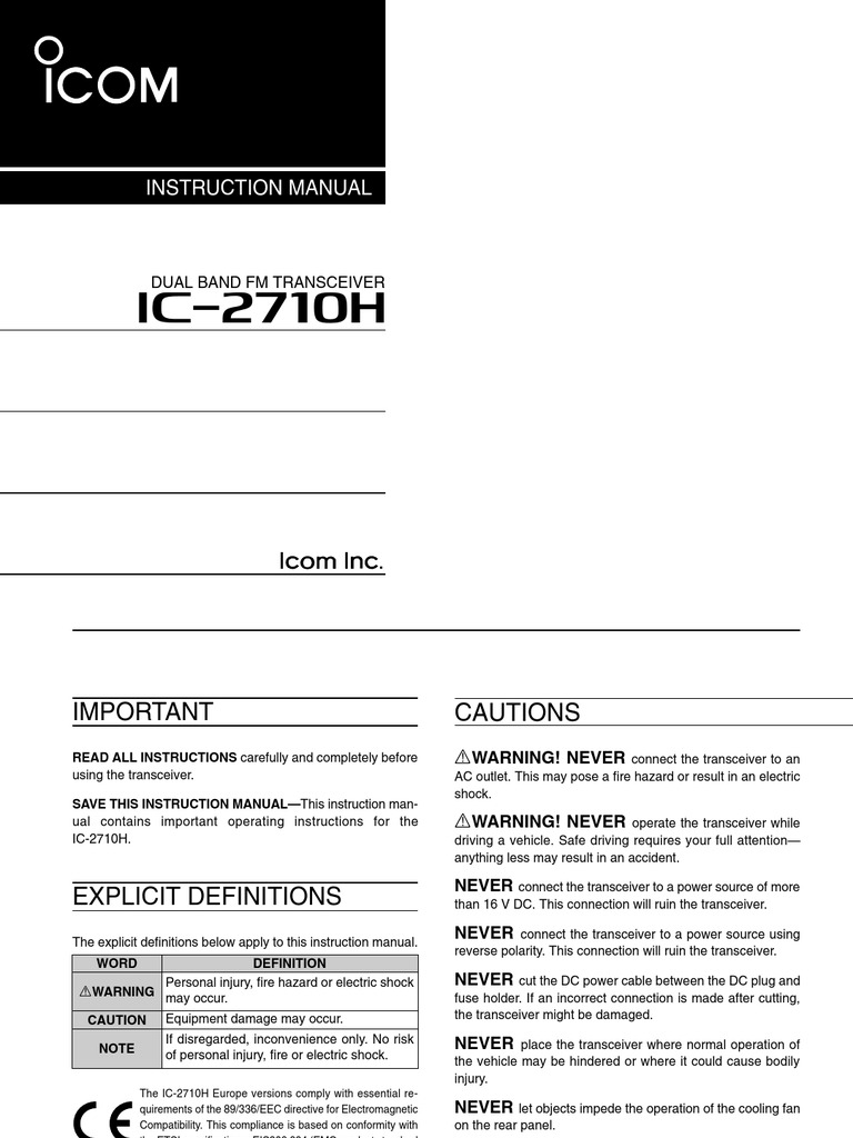 Icom IC-2710H Instruction Manual | PDF | Wireless | Broadcasting