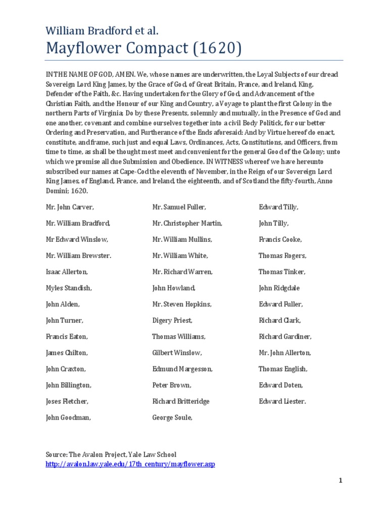 1620 Mayflower Compact | PDF | Cape Cod And The Islands | Politically ...