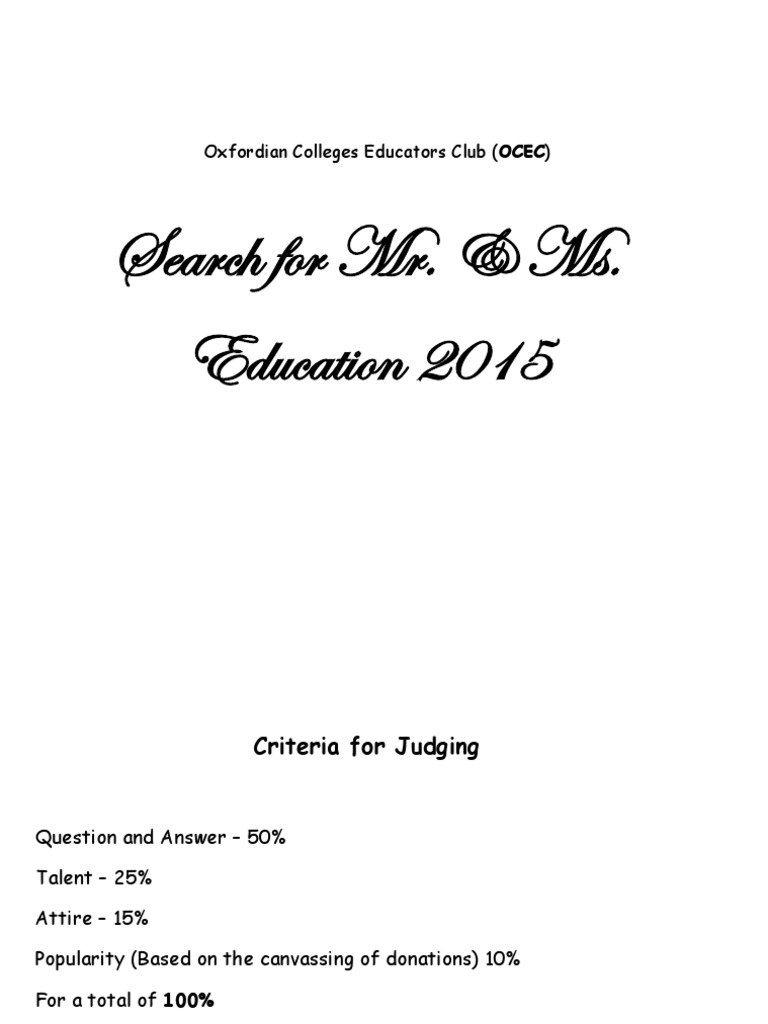 Score Sheet For Pageant | PDF