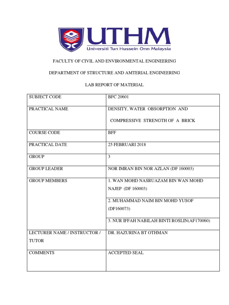 Evaluating the Density, Water Absorption, and Compressive Strength of a ...