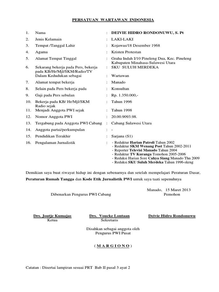 Blanko Formulir Pwi | PDF
