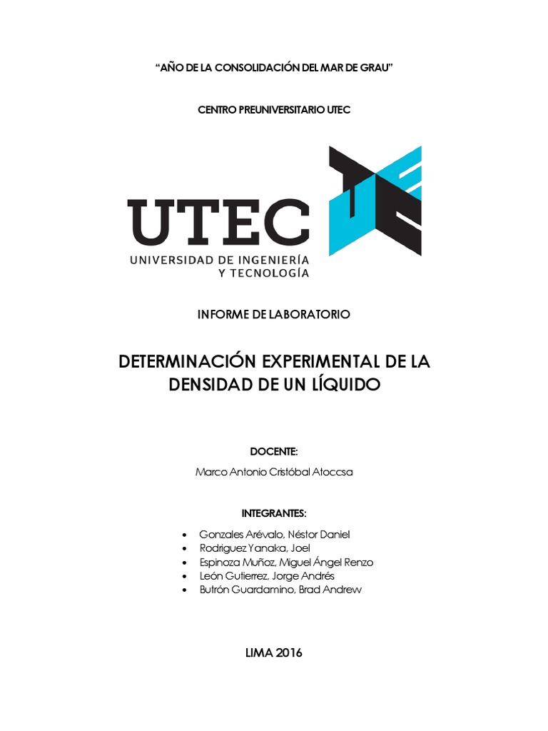 Informe de Laboratorio #01 (UTEC) - Final | PDF | Densidad | Volumen