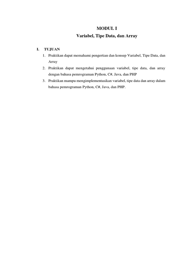 Modul 1 BAB II Praktikum 2018 - Variabel, Tipe Data, & Array | PDF