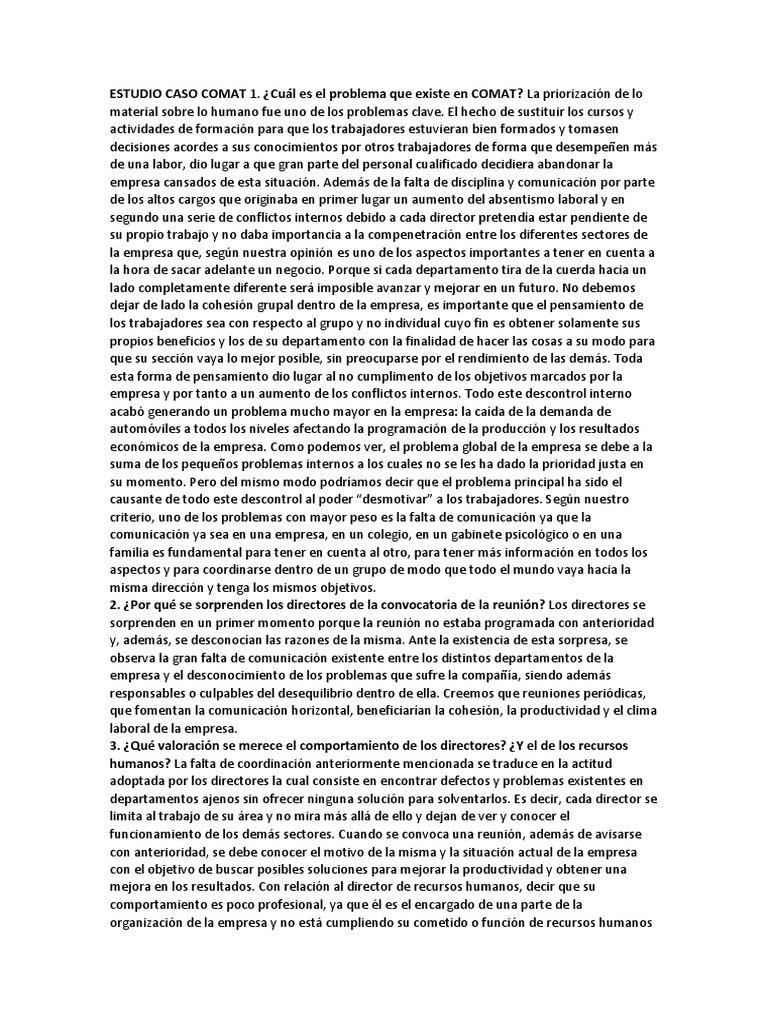 Estudio Caso Comat 1 | PDF | Gestión de recursos humanos | Sicología