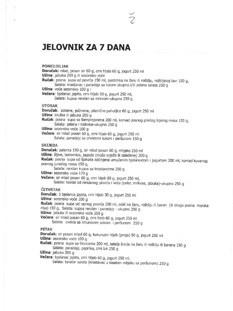 Jelovnik Za 7 Dana - Zene | PDF