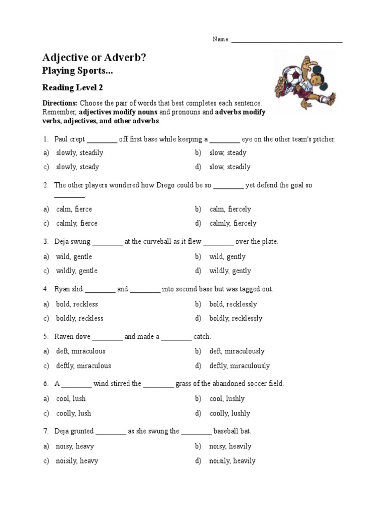 Adjectives and Adverbs Worksheet Reading Level 02 | PDF | Adverb ...
