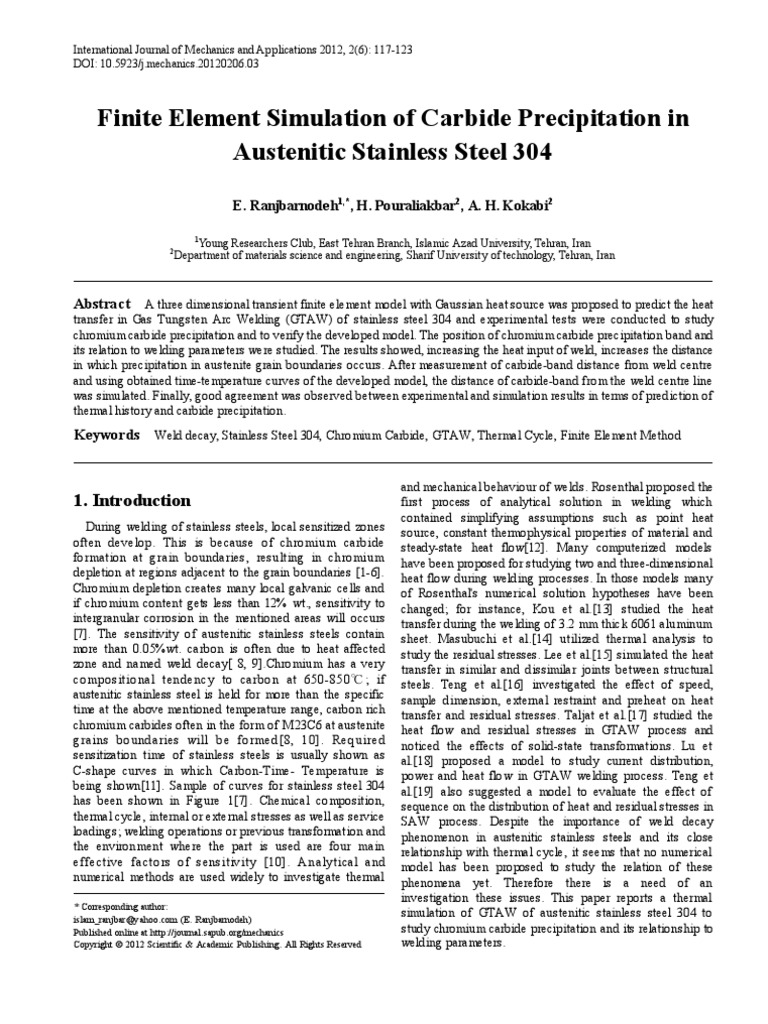 Finite Element Simulation of Carbide Precipitation in Austenitic ...