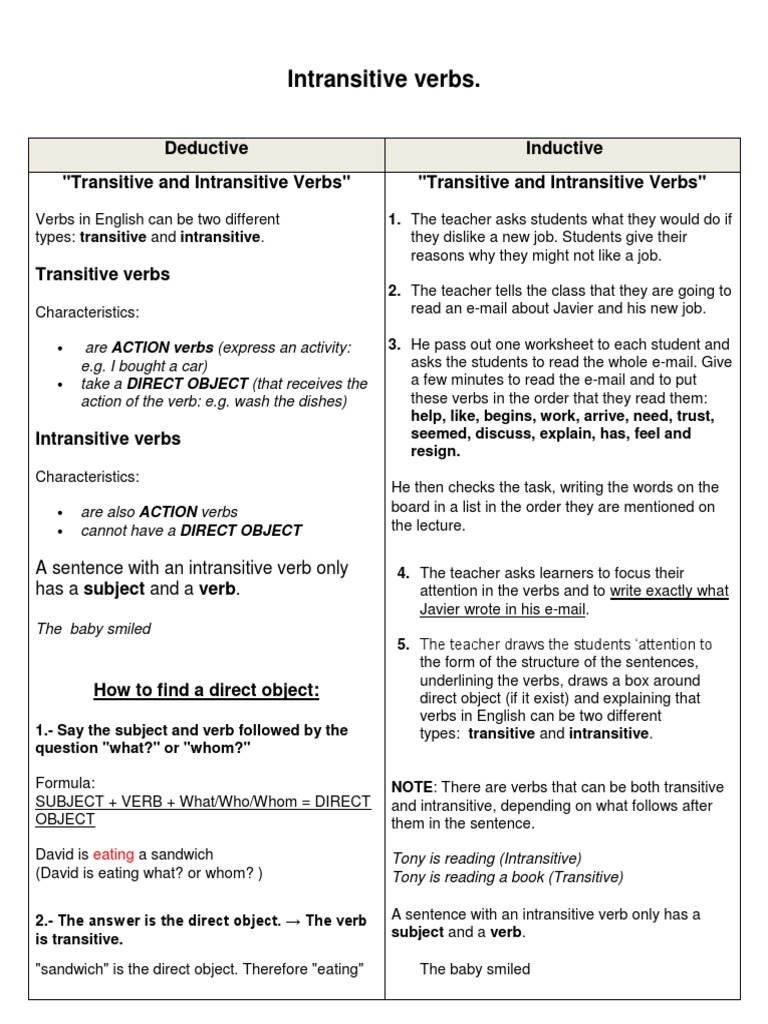 (Deductive Vs Inductive) Lesson Plan | PDF | Object (Grammar) | Verb