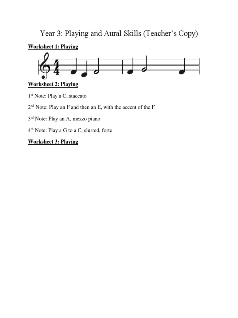 Year 3 Aural Skills Worksheets | PDF
