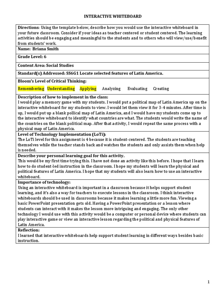 Interactive Whiteboard Lesson Plan | PDF | Learning | Teachers