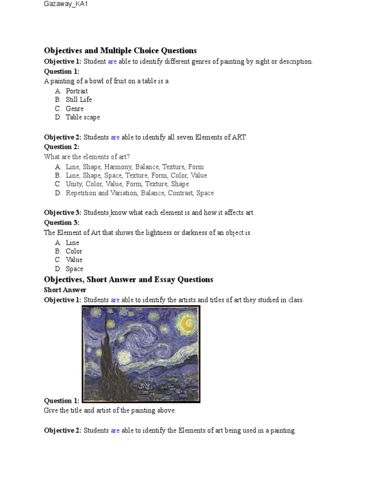 Objectives and Multiple Choice Questions: Objective 1: Student | PDF ...