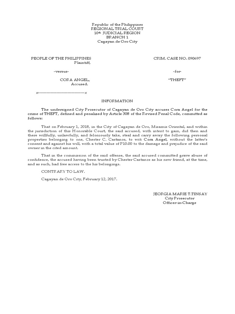 Information Legal Forms | PDF | Prosecutor | Theft