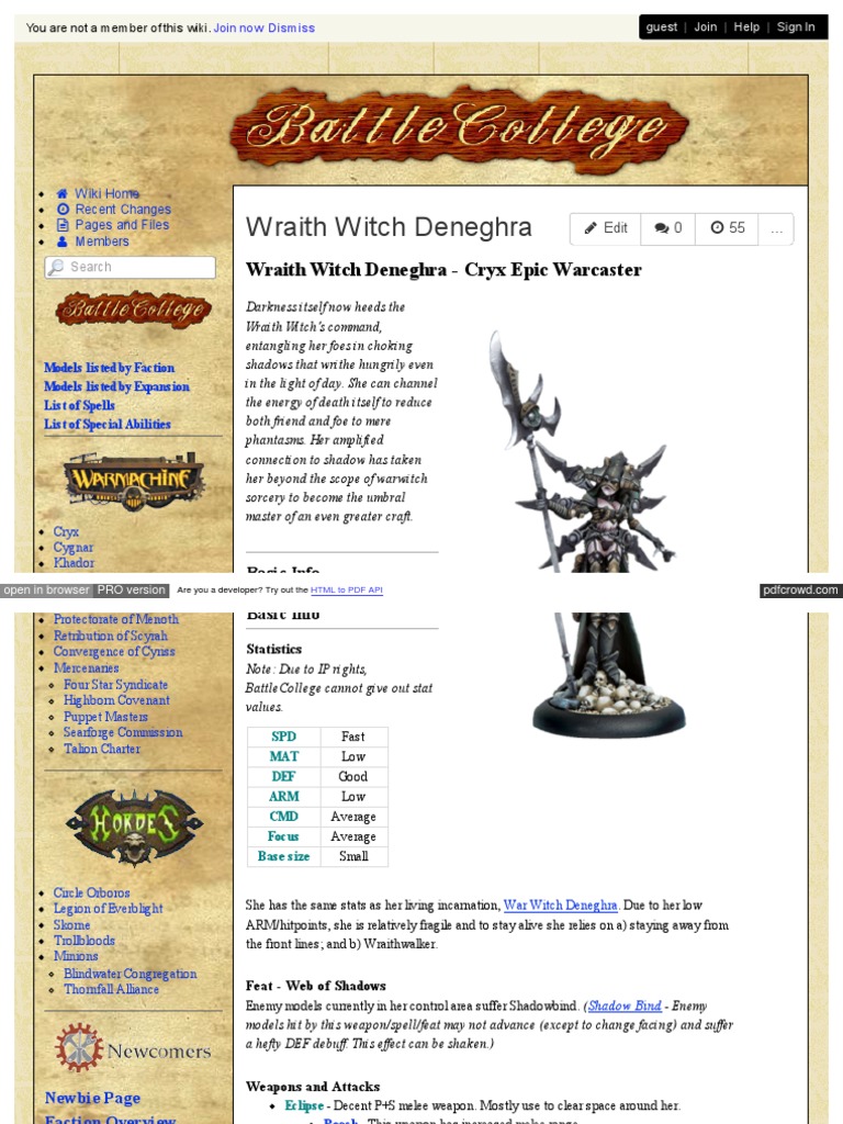 Battlecollege - Wraith Witch Deneghra - Cryx Epic Warcaster | PDF ...