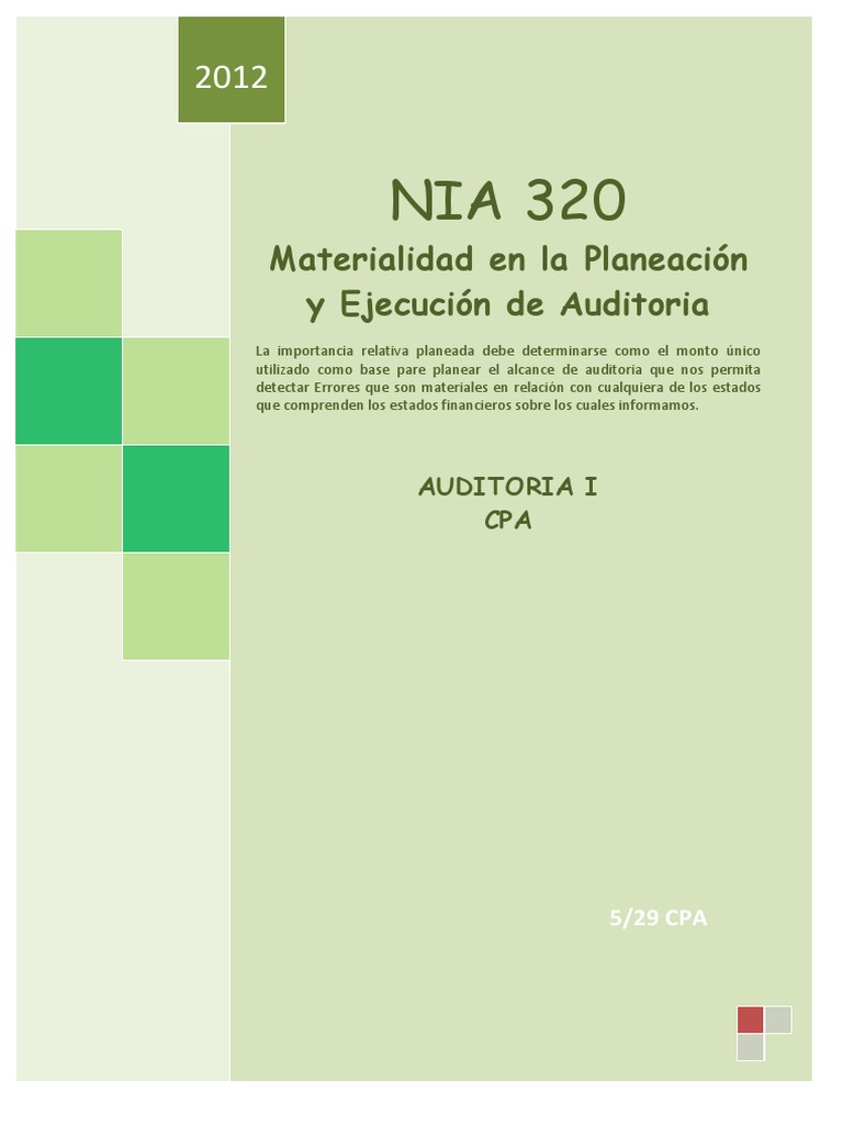 Nia 320 | PDF | Contralor | Estado financiero