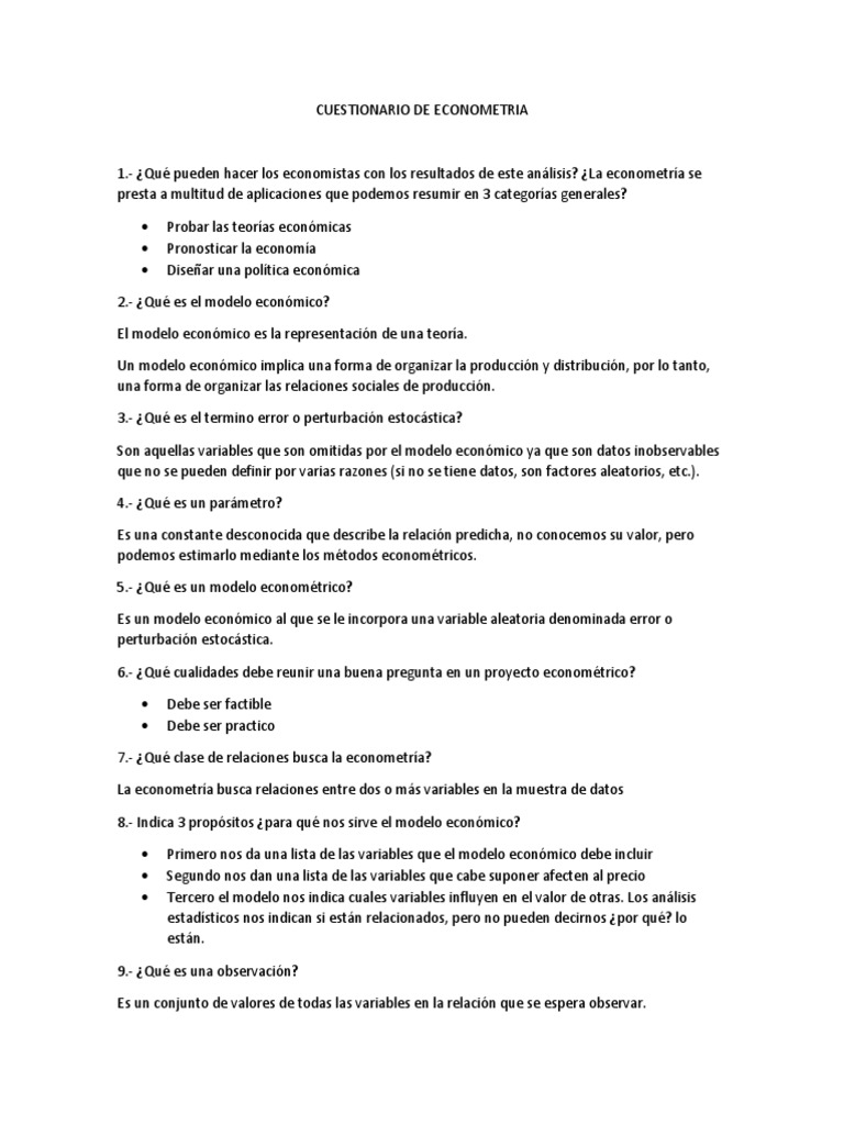 Cuestionario de Econometria | PDF | Econometría | Tasas de interés
