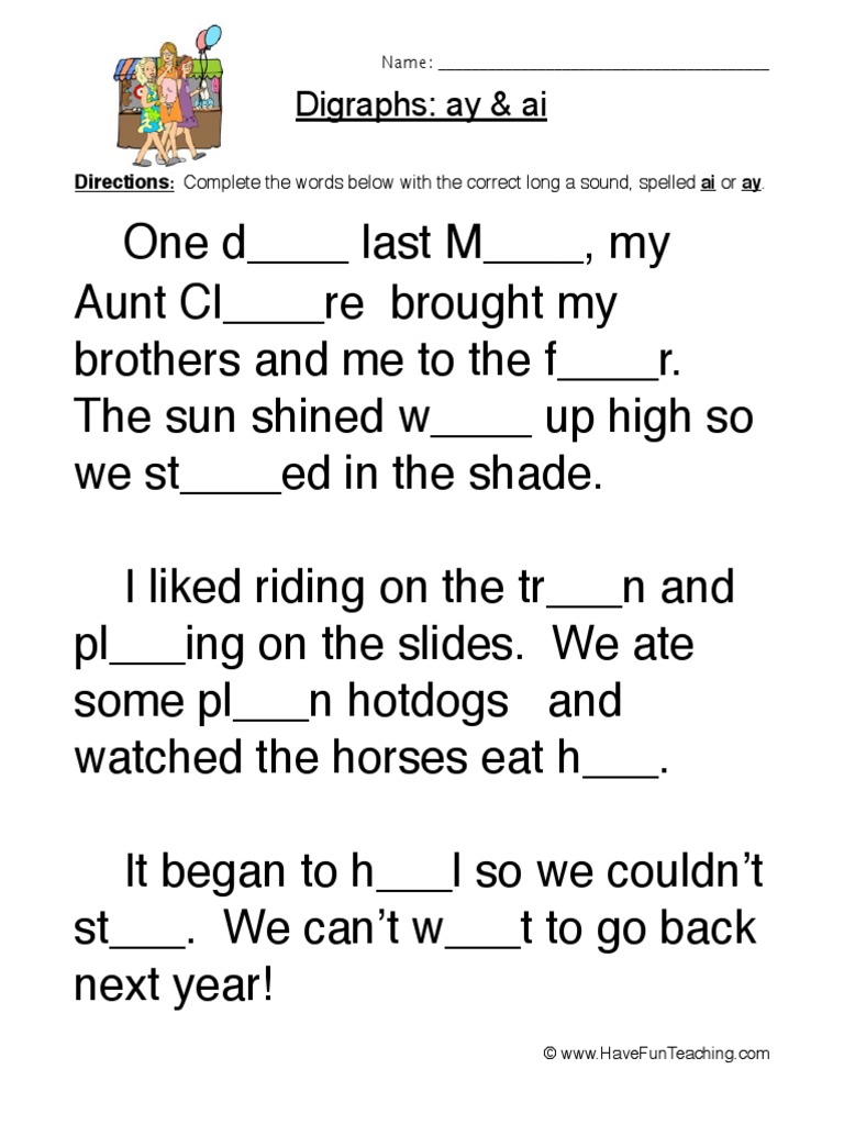 Ai Ay Digraphs Worksheet 2 | PDF | Language Arts & Discipline