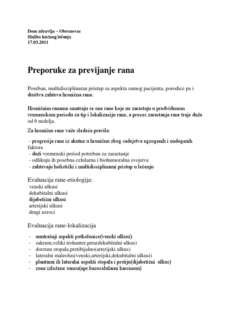 Preporuke Za Previjanje Rane | PDF