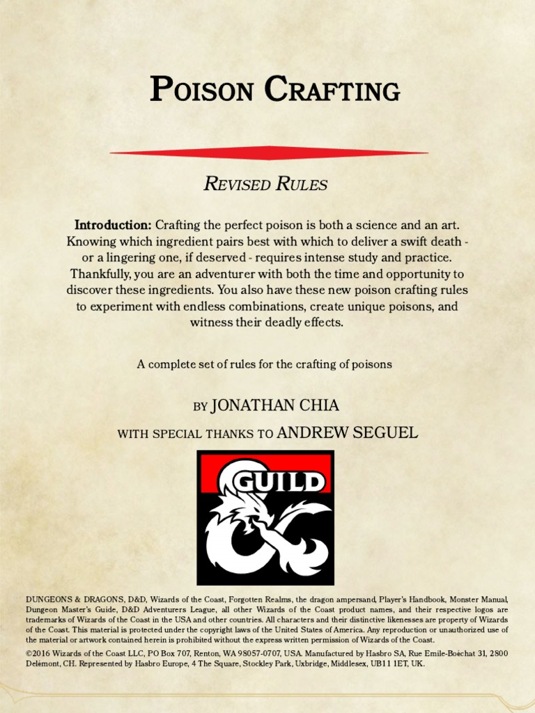 Poison Crafting - Revised Rules | PDF | Dungeons & Dragons | Wizards Of ...