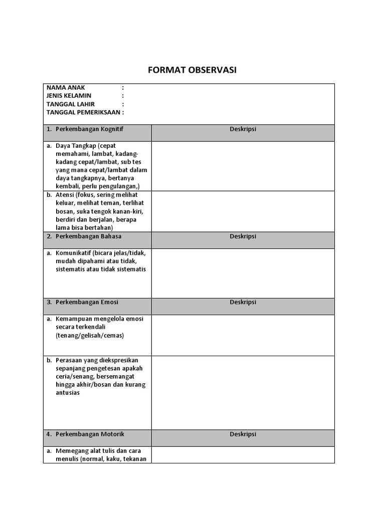Format Observasi Anak Kematangan Sekolah | PDF