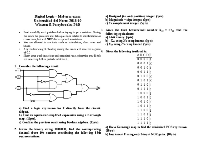 Digital Logic - Midterm Exam Universidad Del Norte, 2018-10 Winston S ...