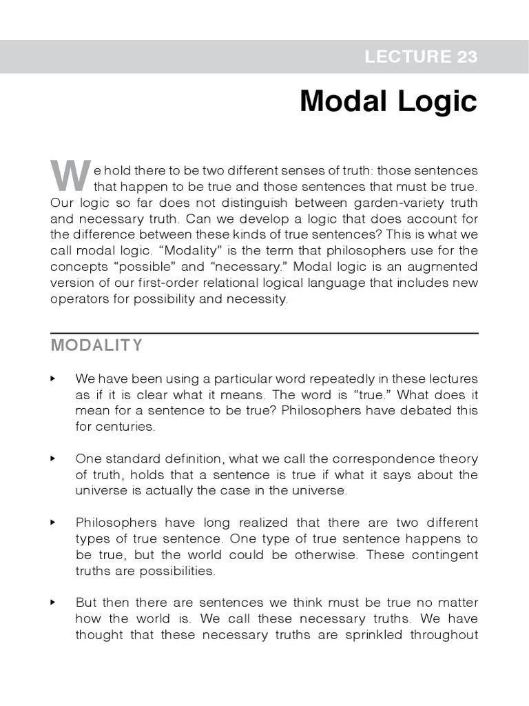 Topic 23 Modal Logic | PDF | Modal Logic | Logical Truth Topic 23 Modal Logic | PDF | Modal Logic | Logical Truth