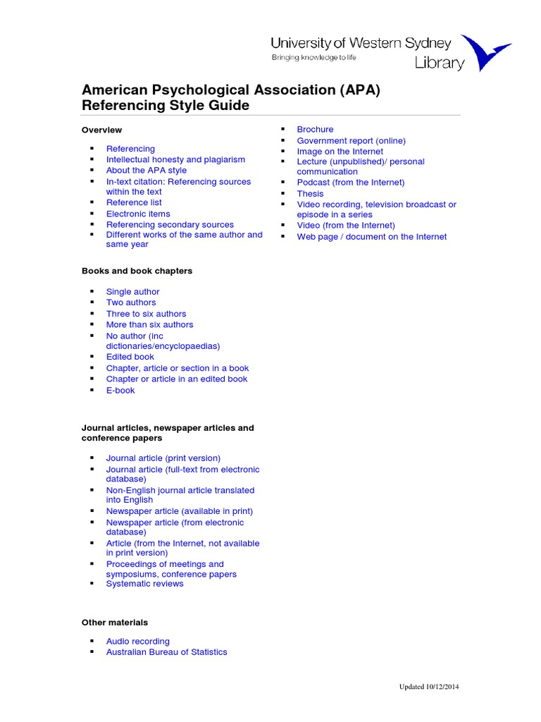 Referencing Style Guide | PDF | Citation | Apa Style