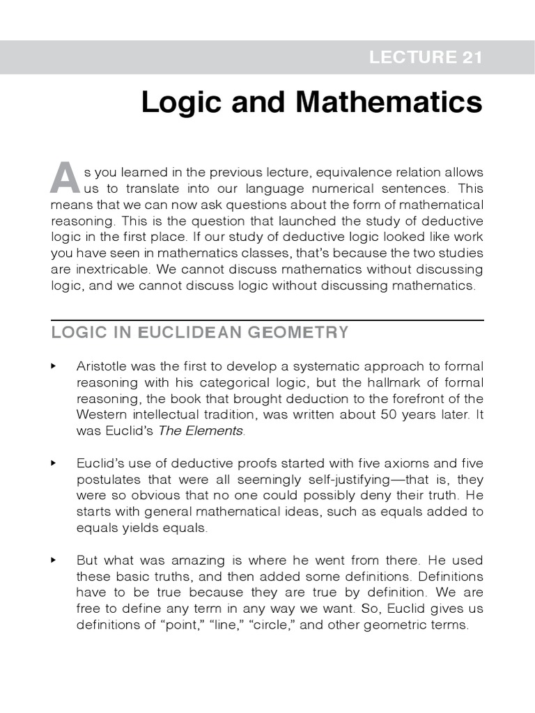 Topic 21 Logic and Mathematics | PDF | Axiom | Euclidean Geometry