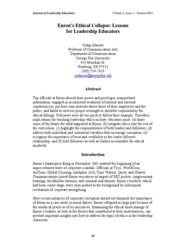 Enron's Scandal - Unehical Leaders | PDF | Enron | Credibility