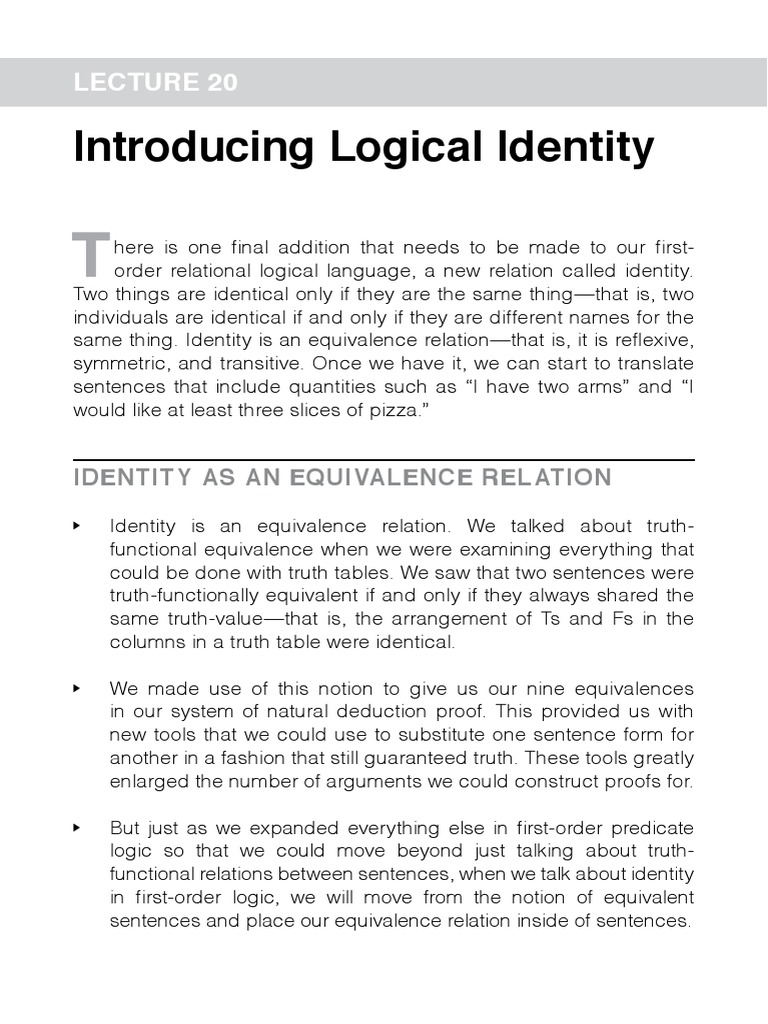 Topic 20 Introducing Logical Identity | PDF | Logic | Formalism (Deductive)