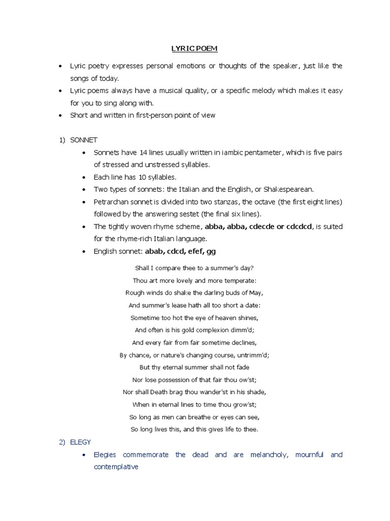 Lyric Poem Types | PDF | Limerick (Poetry) | Sonnets