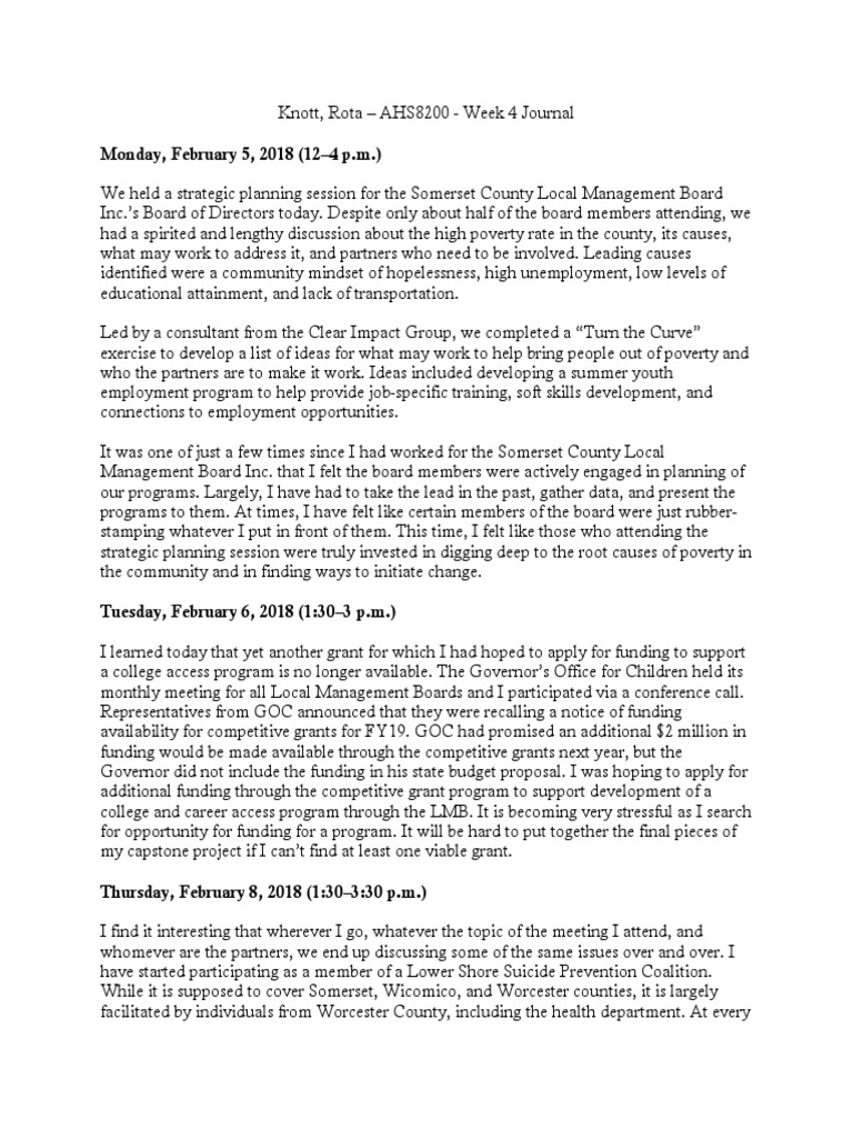 Knott Rota - Week 4 Journal | PDF | Board Of Directors | Employment