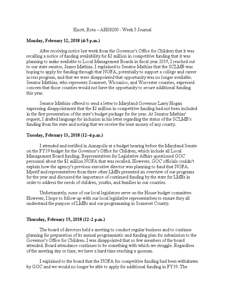 Knott Rota - Week 5 Journal | PDF | Government | The United States