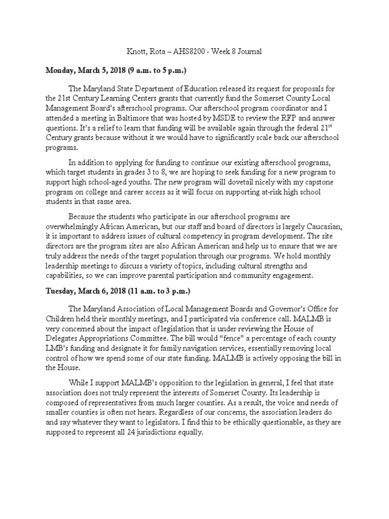 Knott Rota - Week 8 Journal | PDF | Board Of Directors | Public Sphere