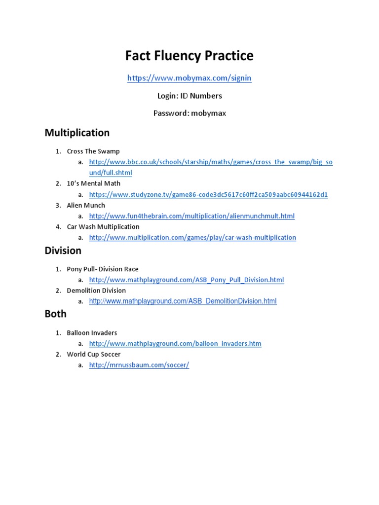 Fact Fluency Practice | PDF