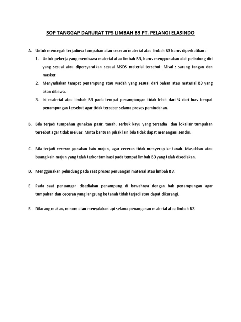 Sop Tanggap Darurat Tps Limbah b3 | PDF