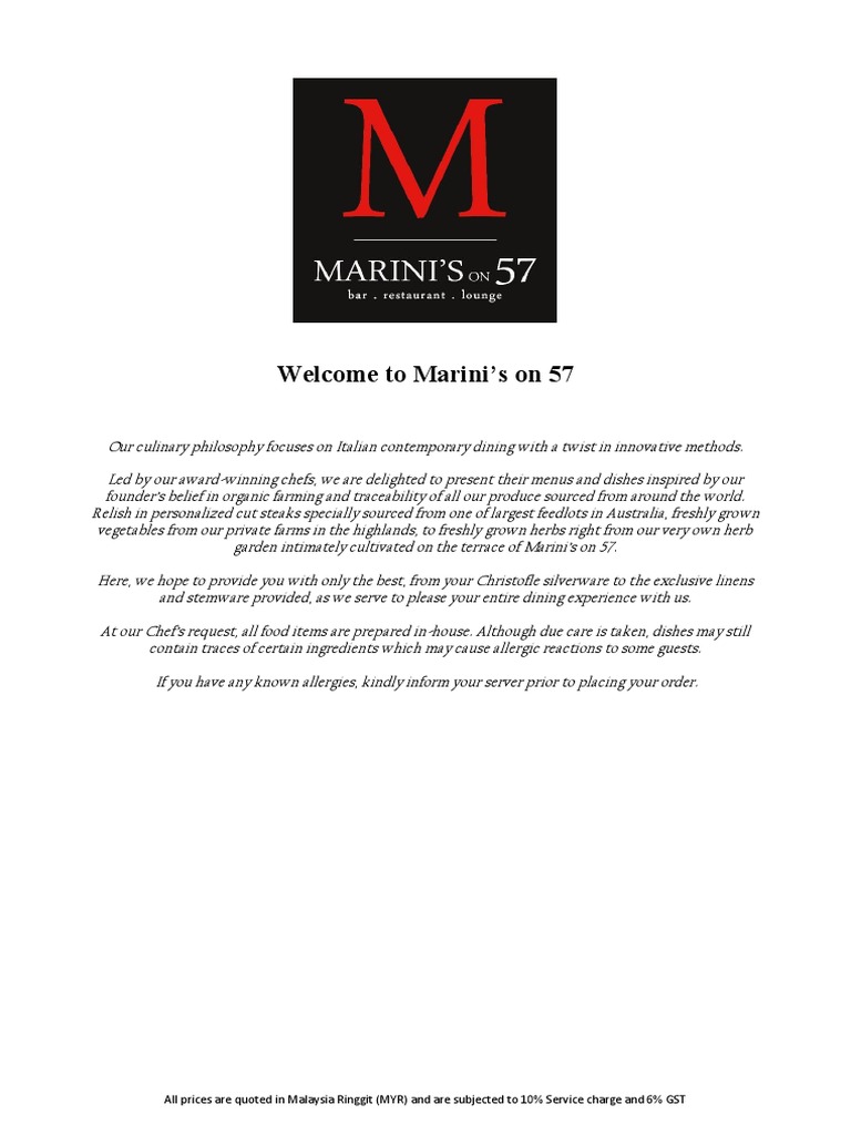 Marinis On 57 Restaurant 290317 | PDF | Menu | Pasta