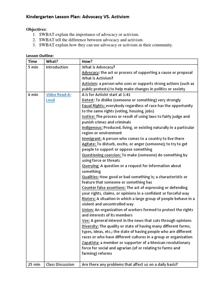 Advocacy Lesson Plan | PDF | Rights | Activism