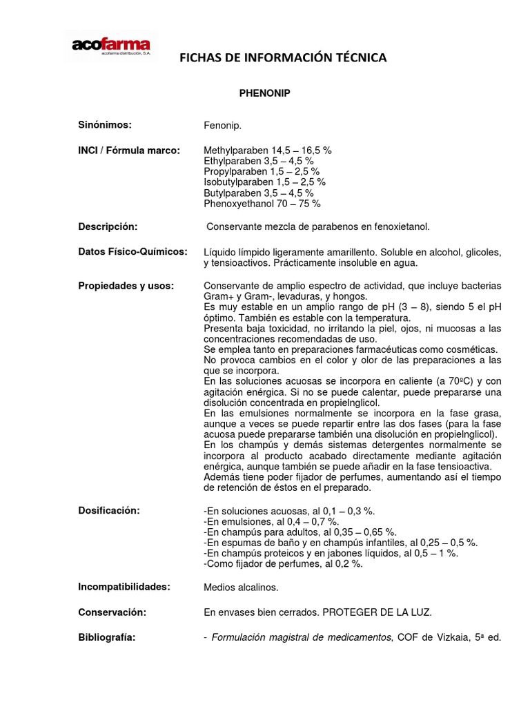 Conservante Phenonip: Uso y Propiedades | PDF | Champú | Detergente