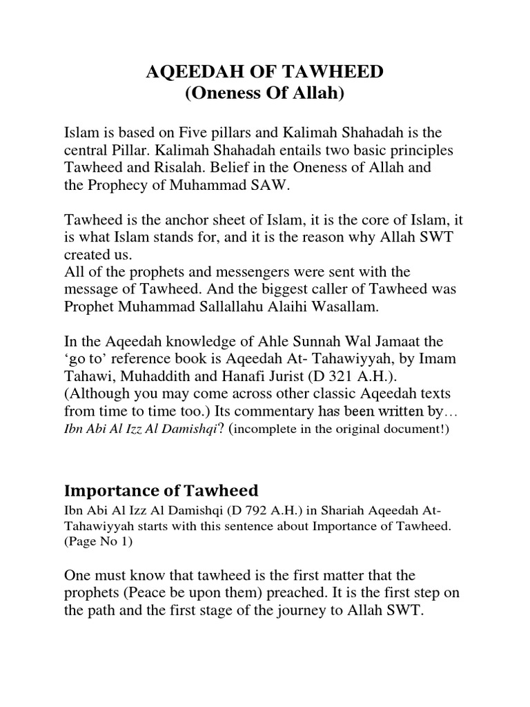 AQEEDAH of TAWHEED | Tawhid | Prophets And Messengers In Islam