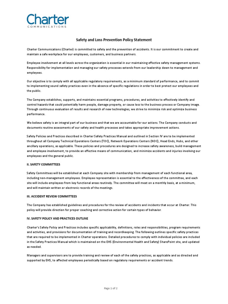 Safety Charter | PDF | Safety | Risk Management