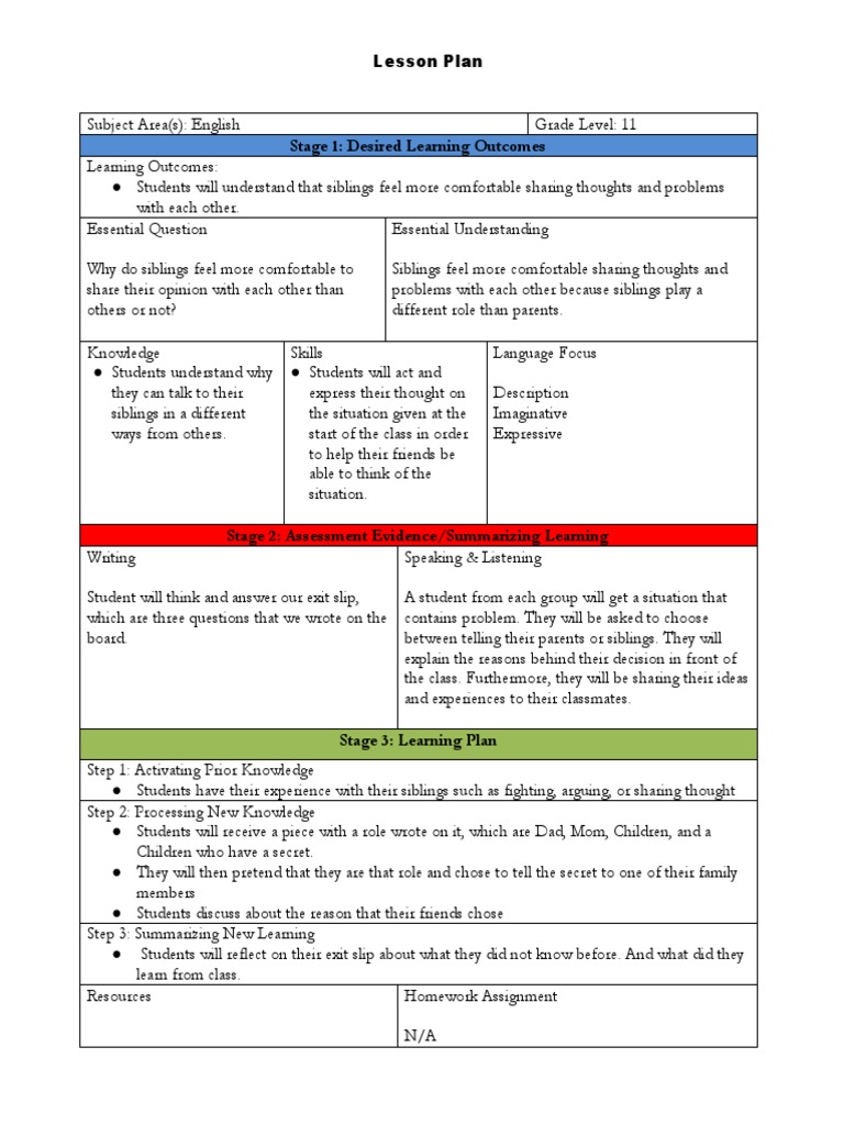 Eng Lesson Plan | Download Free PDF | Lesson Plan | Pedagogy