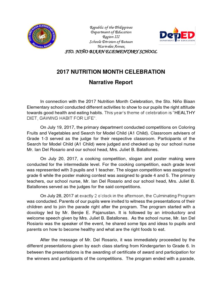 2017 Nutrition Month Celebration Narrative Report | Nutrition | Food & Wine