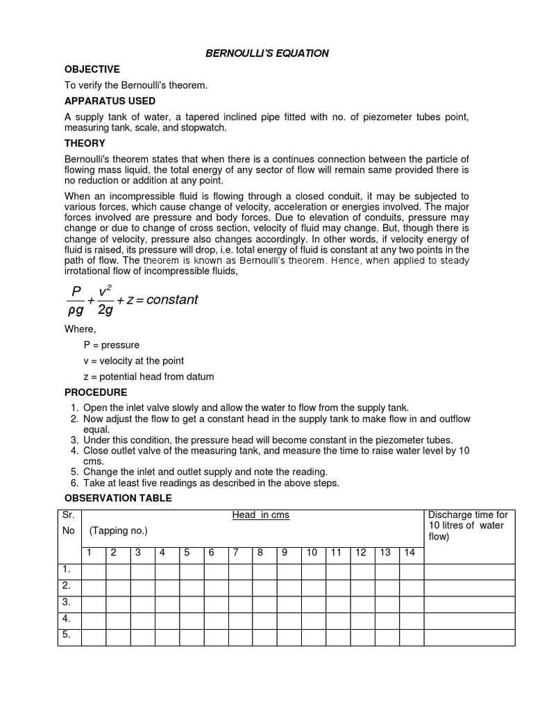 Bernoulli's Experiment | PDF | Fluid Dynamics | Soft Matter