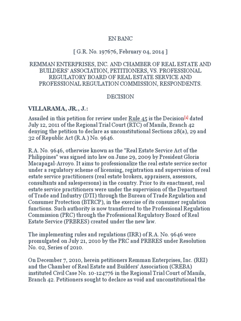 Reman vs. PRBRES | PDF | Equal Protection Clause | Licensure