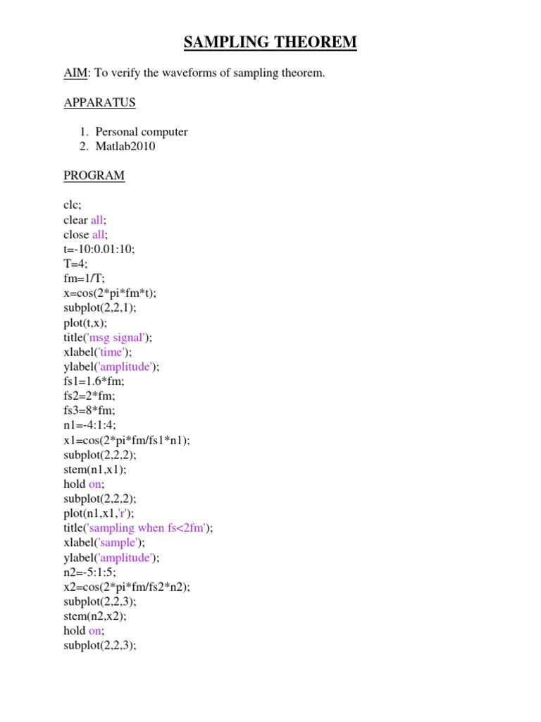 4.sampling Theorem Matlab Program | PDF | Science & Mathematics