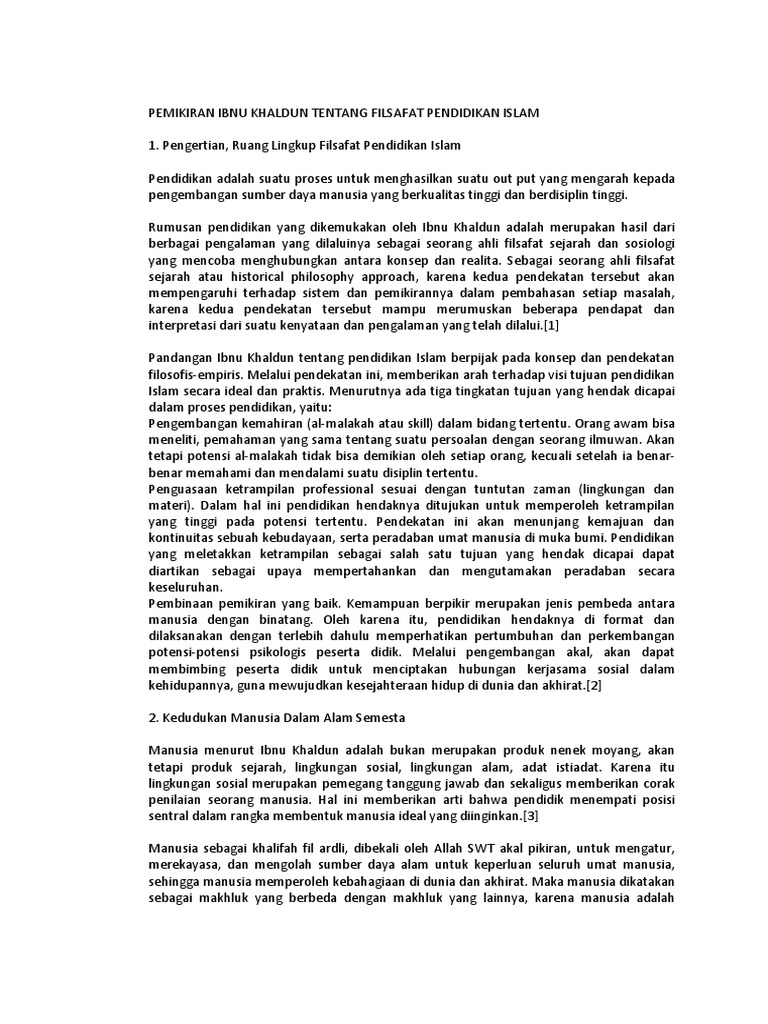 Pemikiran Ibnu Khaldun Tentang Filsafat Pendidikan Islam | PDF | Ilmu Sosial