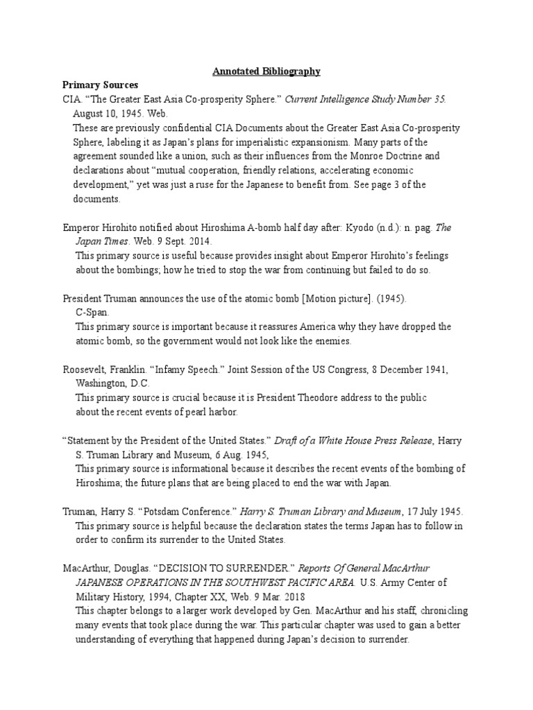Annotated Bibliography 1 | PDF | Empire Of Japan | Surrender Of Japan