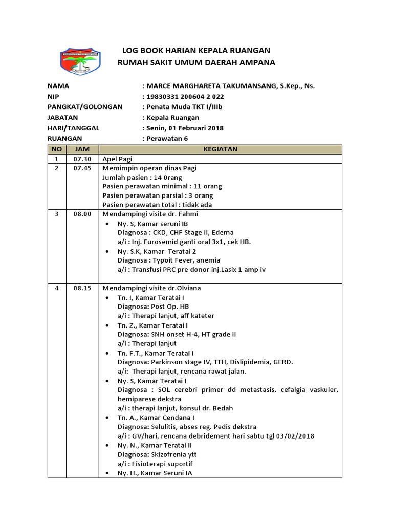 Log Book Harian Karu (1 Feb 2018) | PDF