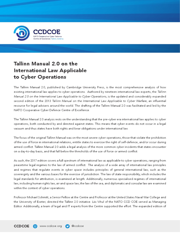 CCDCOE Tallinn Manual Onepager Web | PDF | Government Information | International Security